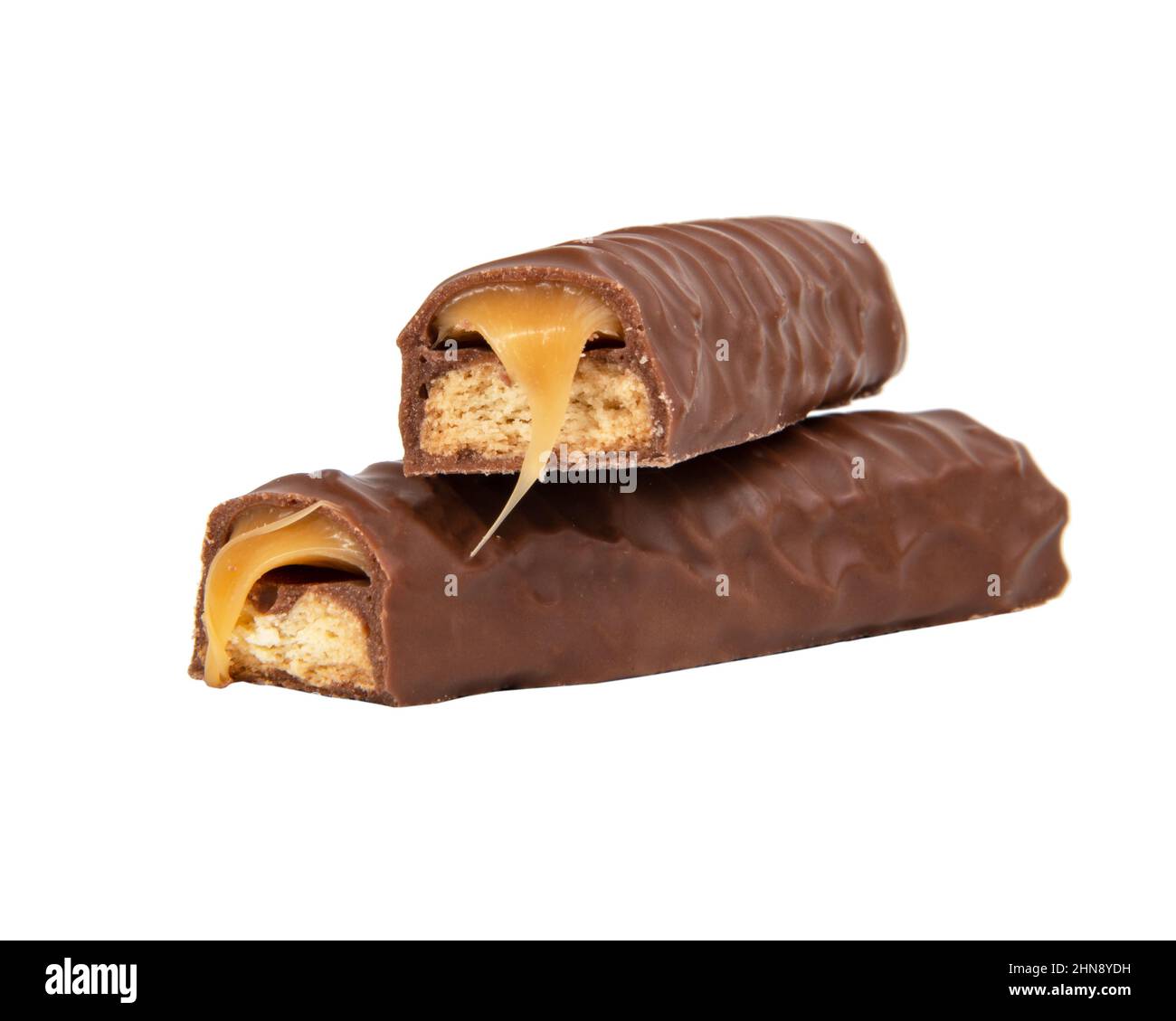 Tasty chocolate bar stick caramel isolated on the white background ...