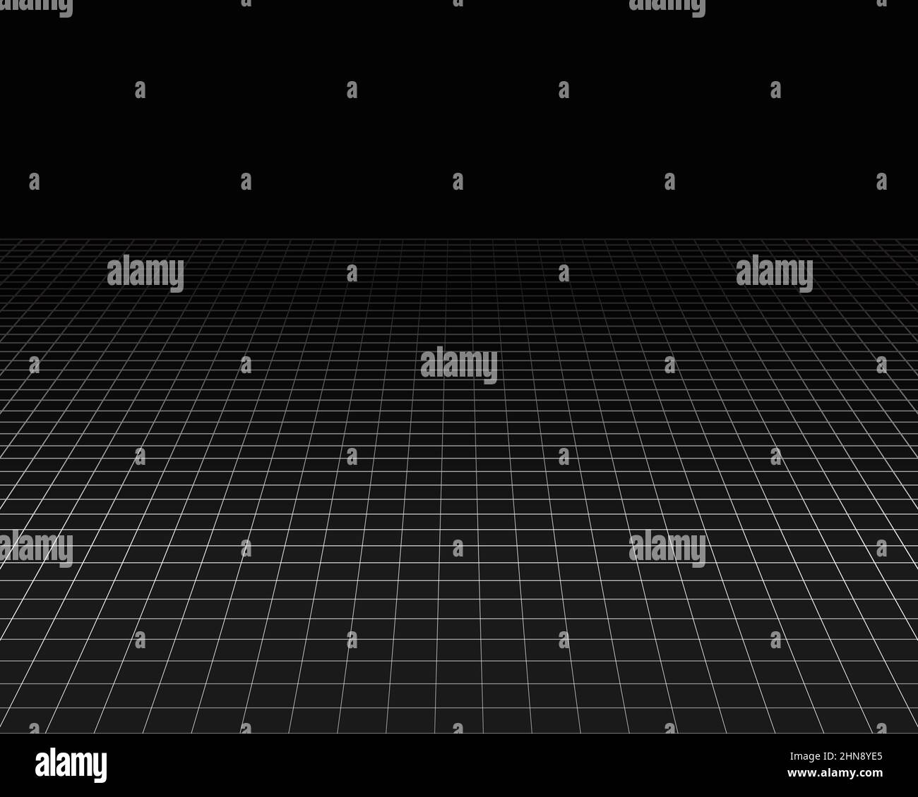 Wireframe perspective grid. White infinity mesh on black background ...