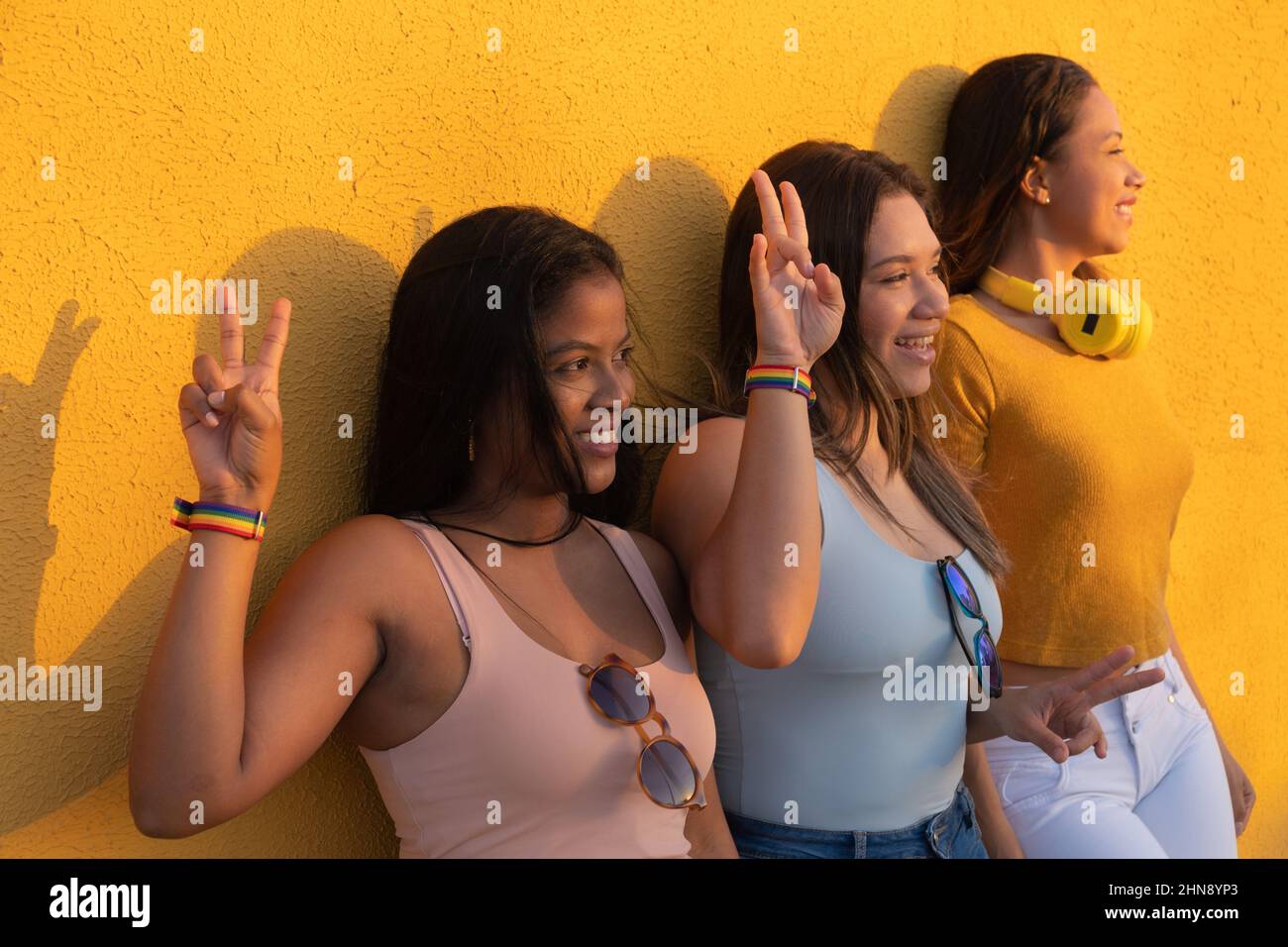 Three Women Friends Hanging Out In The City. Femininity Concept Stock ...