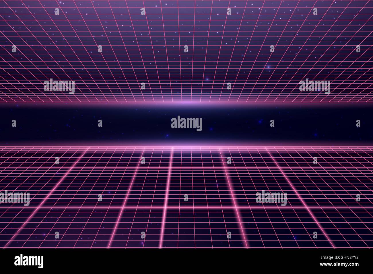 Wireframe perspective grid. Space neon infinity mesh, abstract retro ...