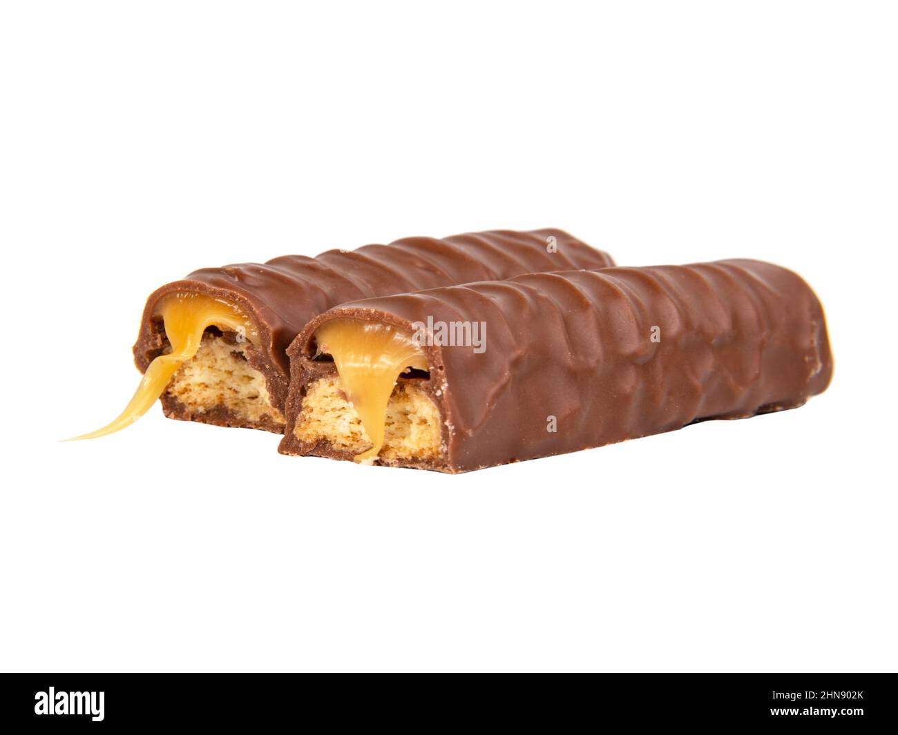 Tasty chocolate bar stick caramel isolated on the white background ...
