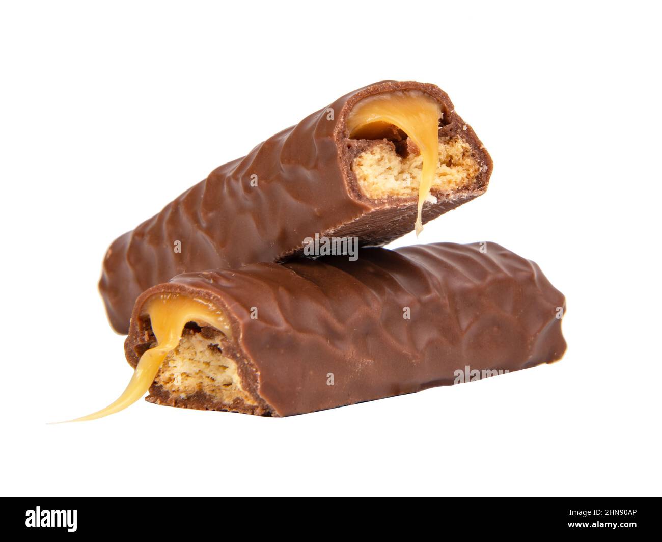 Tasty chocolate bar stick caramel isolated on the white background ...