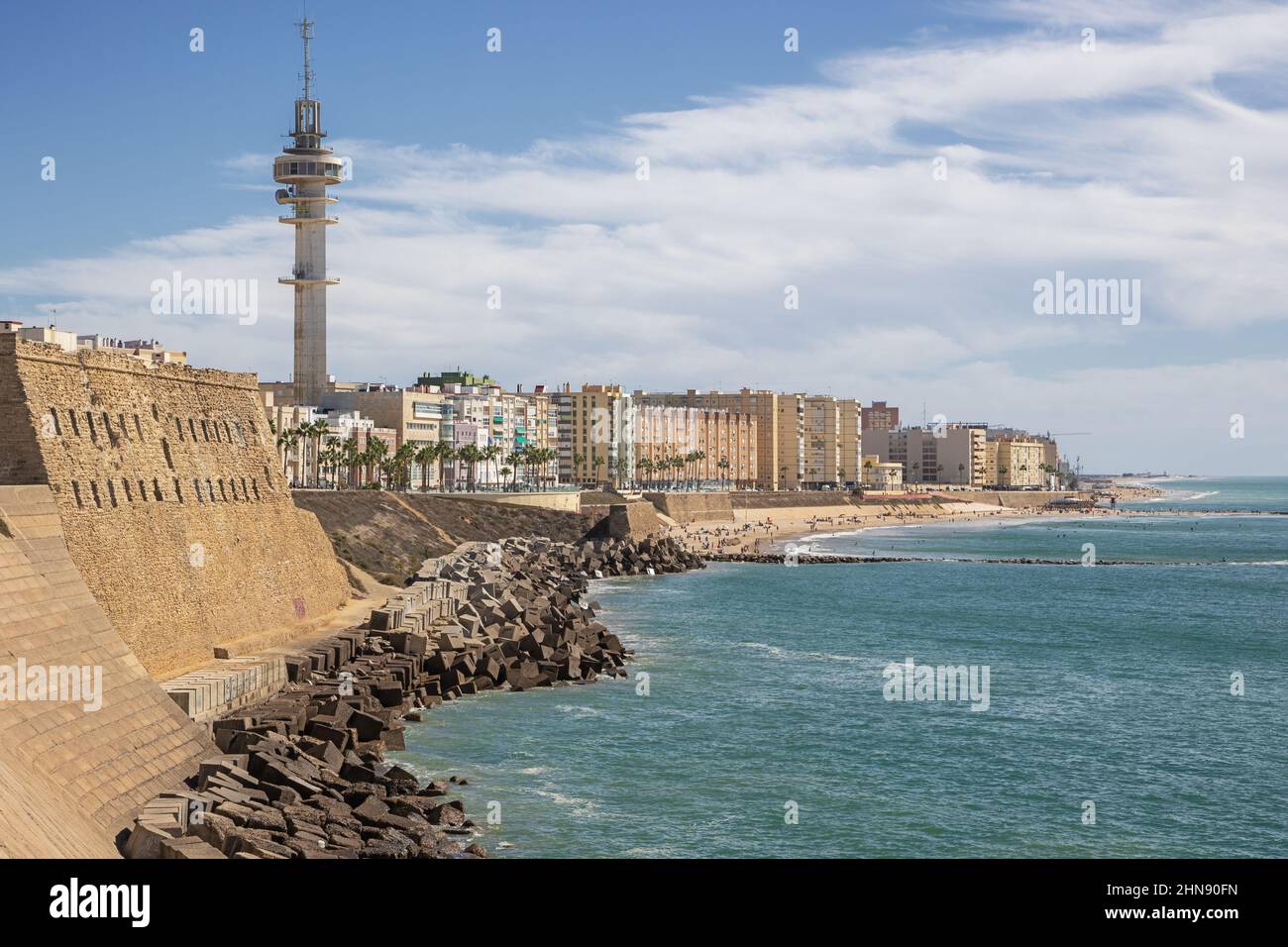 The San Roque stronghold with beaches in a distance in Cadiz Stock ...