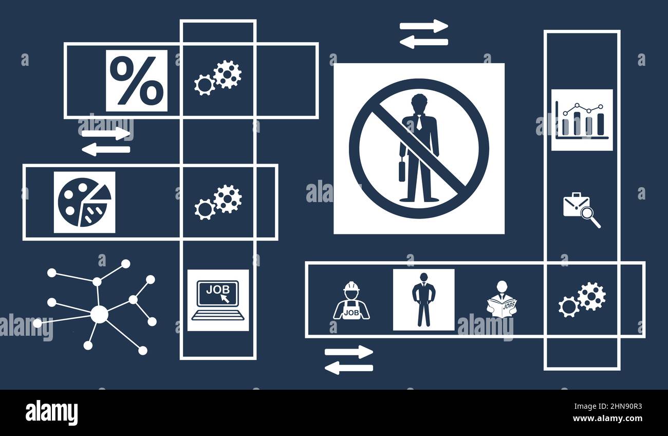Concept of unemployment with connected icons Stock Photo - Alamy