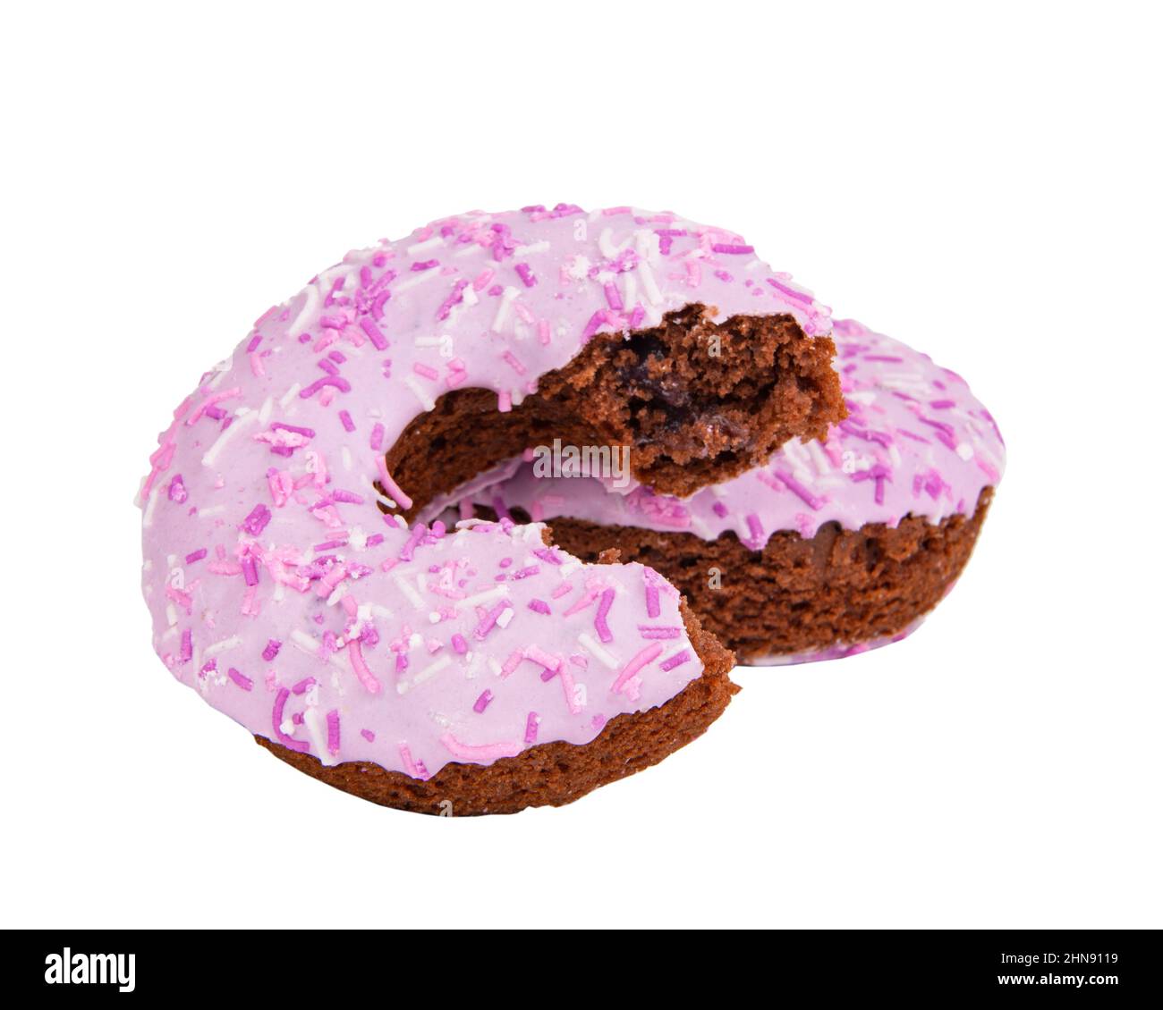 Violet blueberry glazed donuts isolated on the white background Stock ...