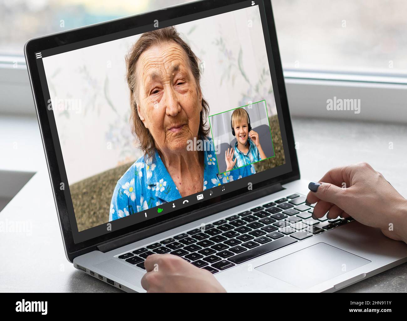 online conversation on laptop and virtual video conference meeting ...
