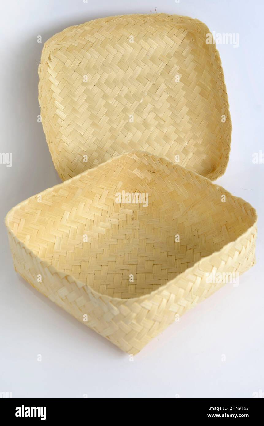 Besek, traditional hand made containers made of bamboo isolated on ...