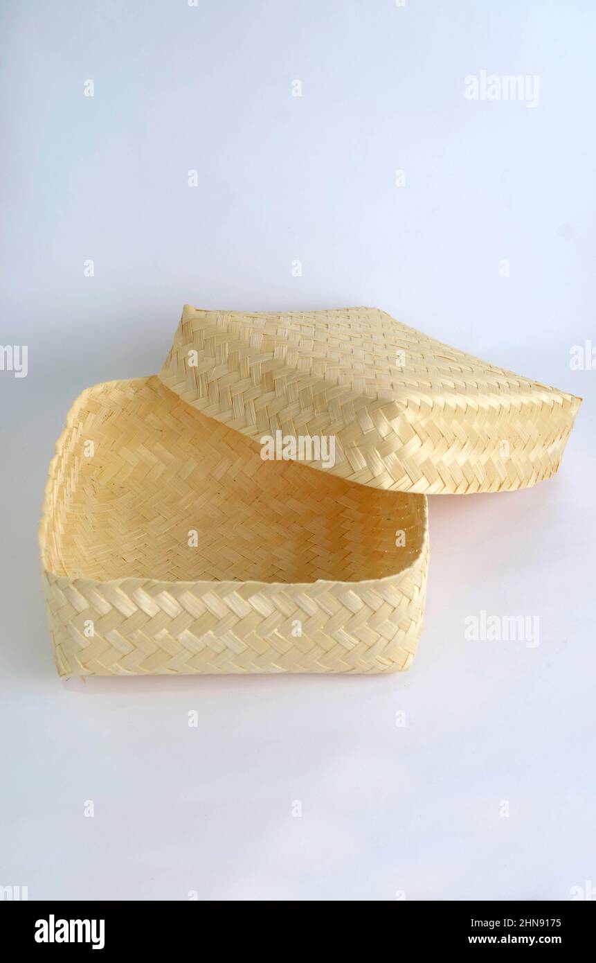 Besek, traditional hand made containers made of bamboo isolated on ...