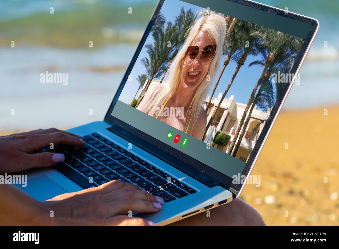 online conversation on laptop and virtual video conference meeting ...