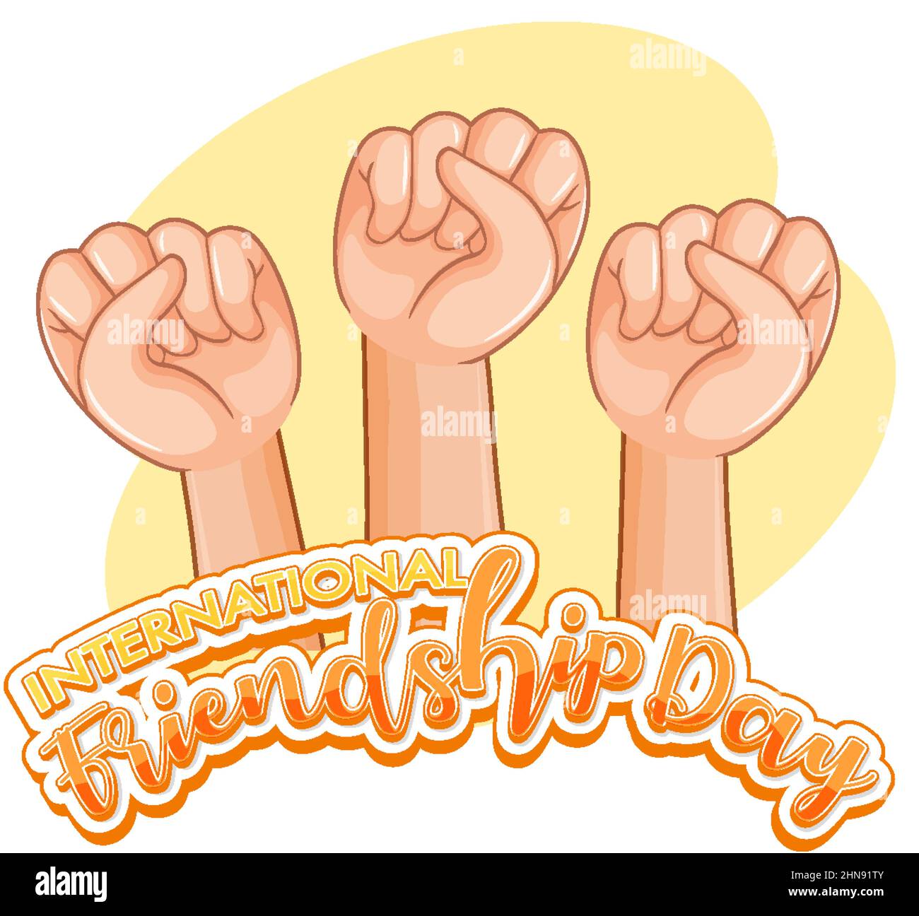 International friendship day font logo with three fist hands ...