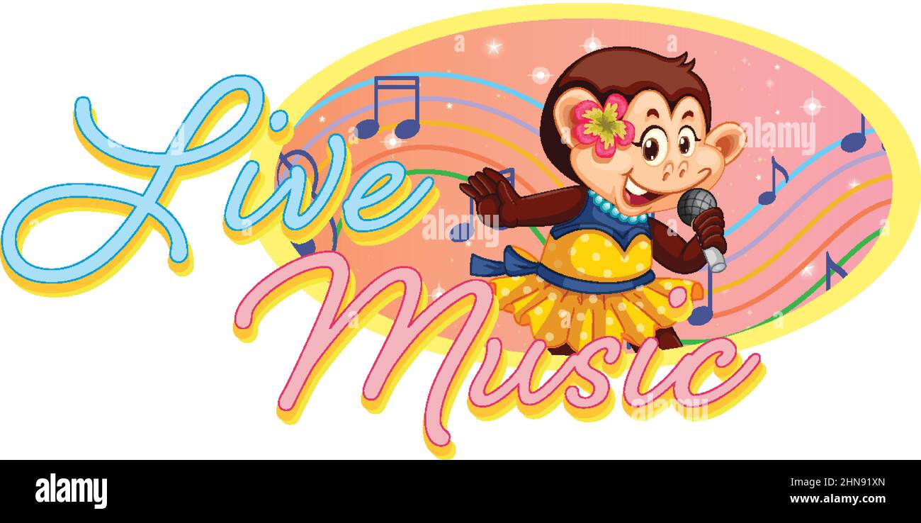 Live Music logo with little monkey singing illustration Stock Vector ...