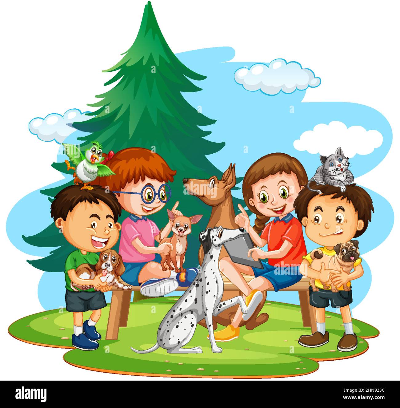 Children playing with many dogs illustration Stock Vector Image & Art ...