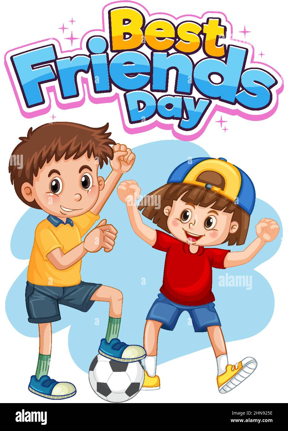 Best Friends Day font with children playing football illustration Stock ...
