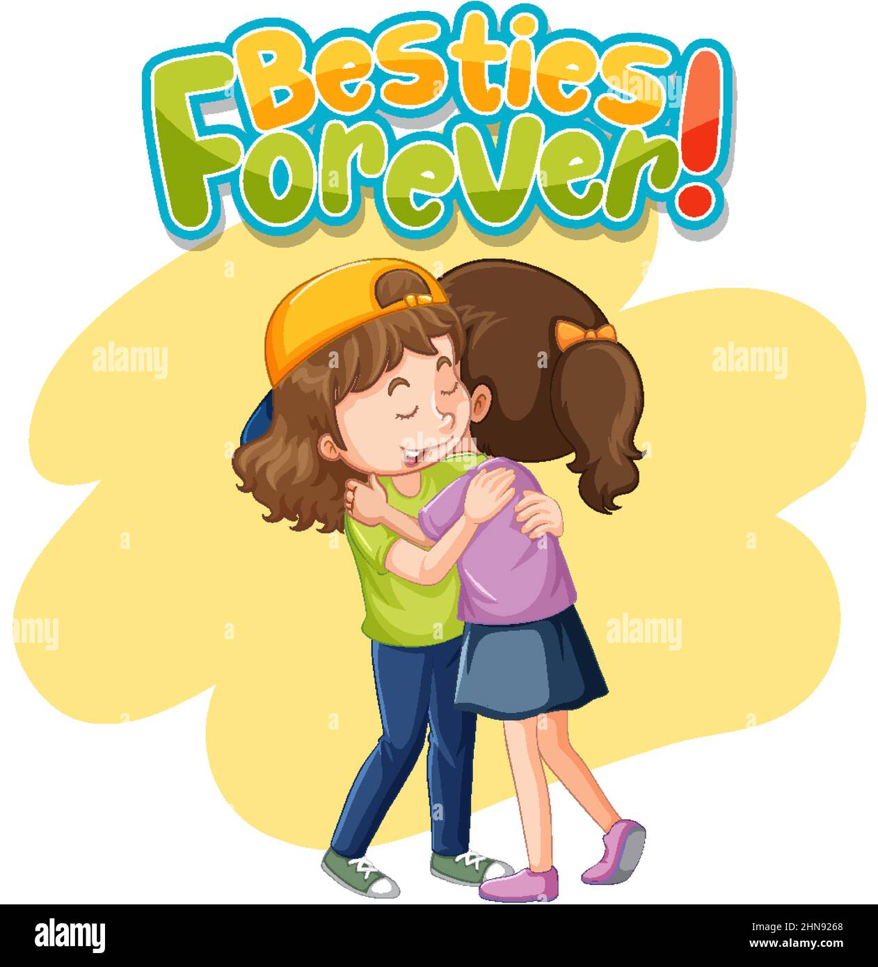 Besties Forever with hugging children friends illustration Stock Vector ...