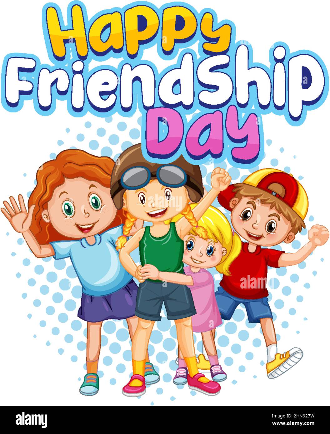 Happy Friendship Day with children group in cartoon style illustration ...