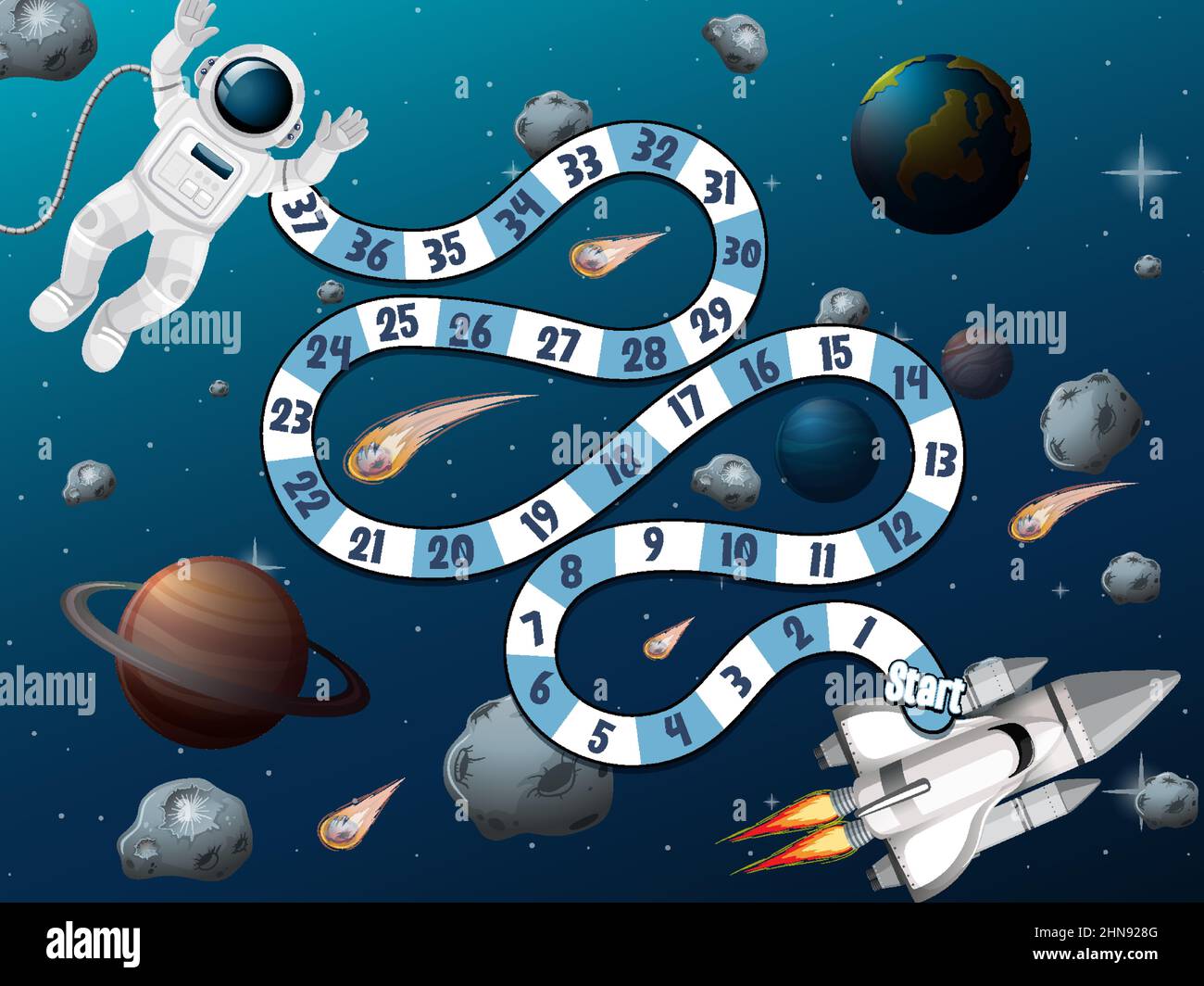 Counting numbers game template with astronaut in space illustration ...
