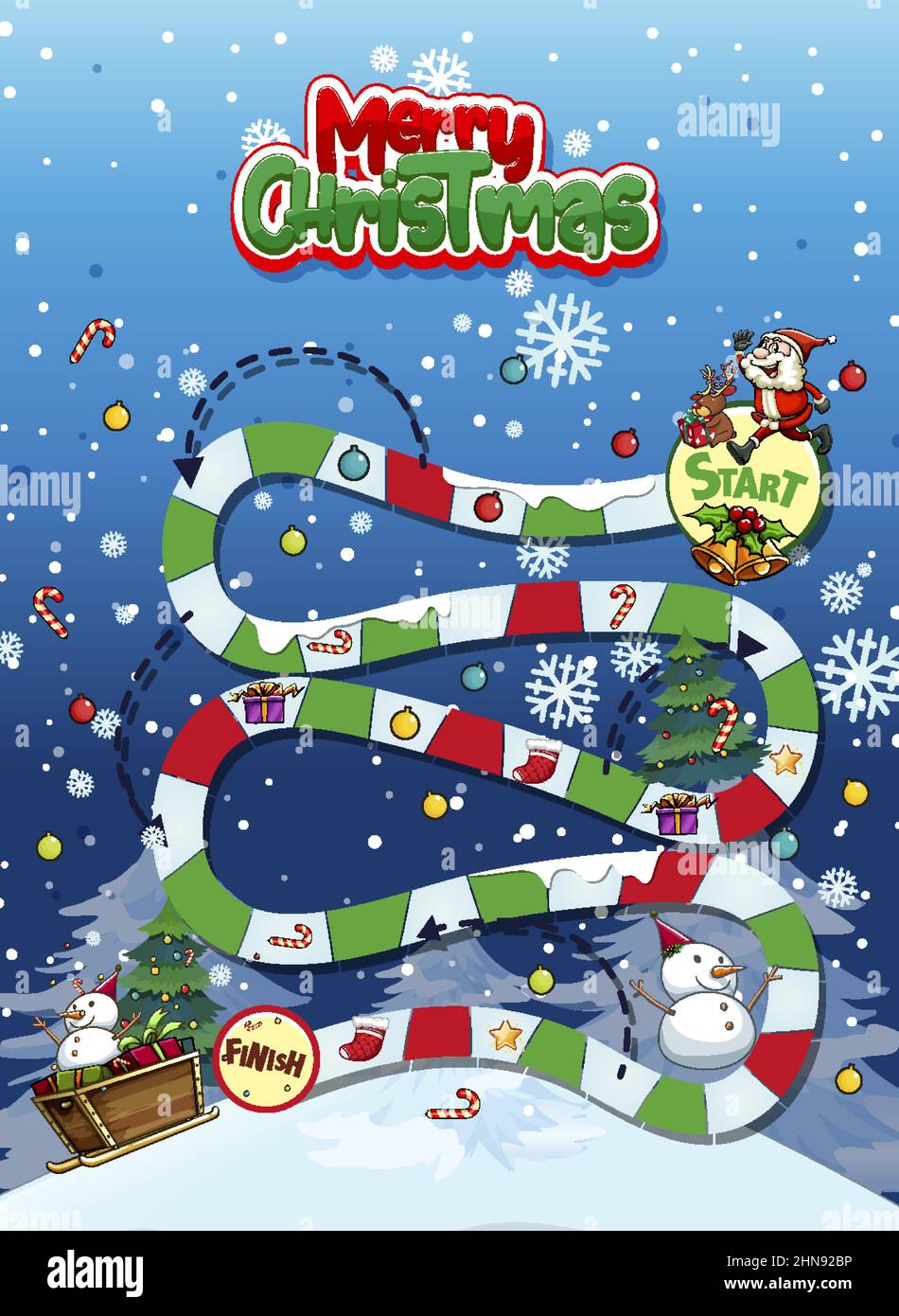Snake and ladders game template with Christmas theme illustration Stock ...