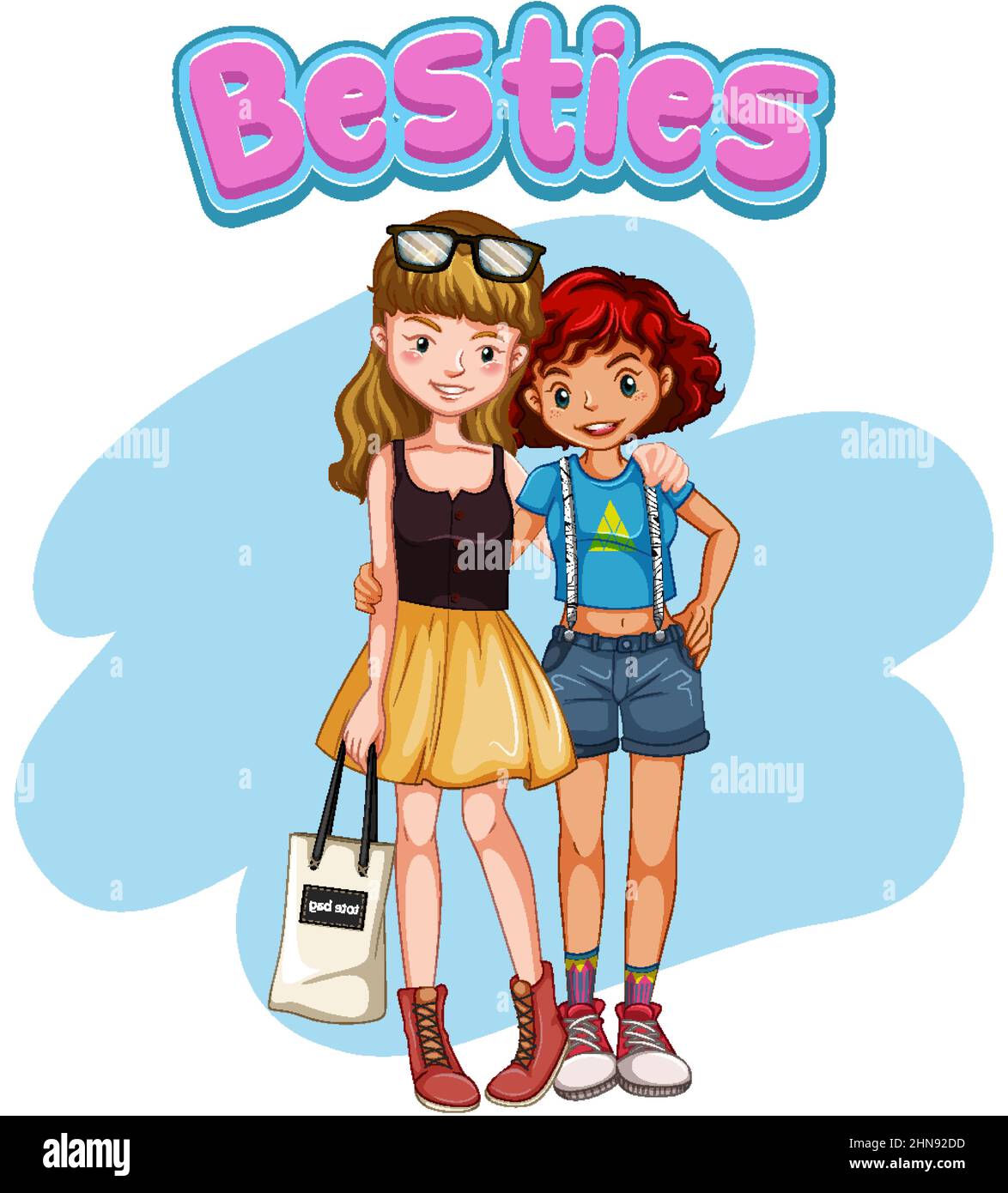 Besties with teenage girls cartoon characters illustration Stock Vector ...