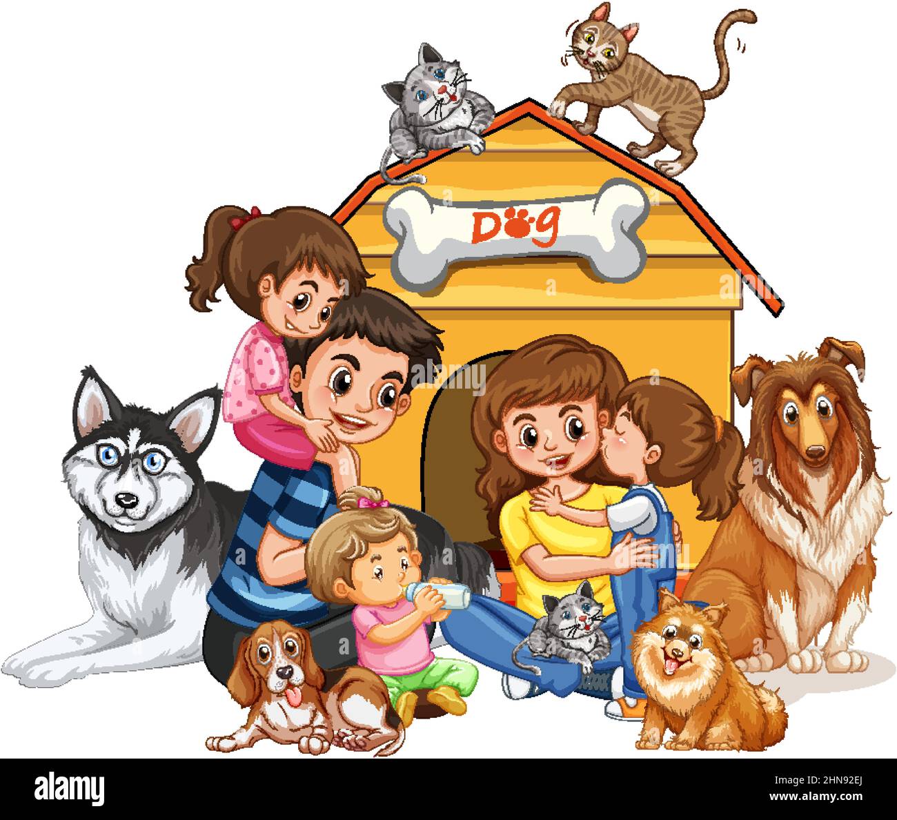 Happy family with many dogs illustration Stock Vector Image & Art - Alamy