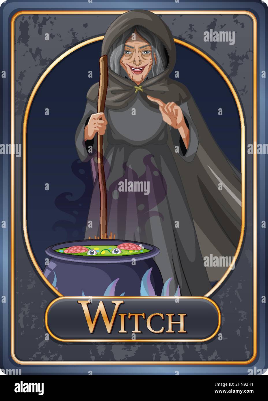 Old witch character game card template illustration Stock Vector Image ...