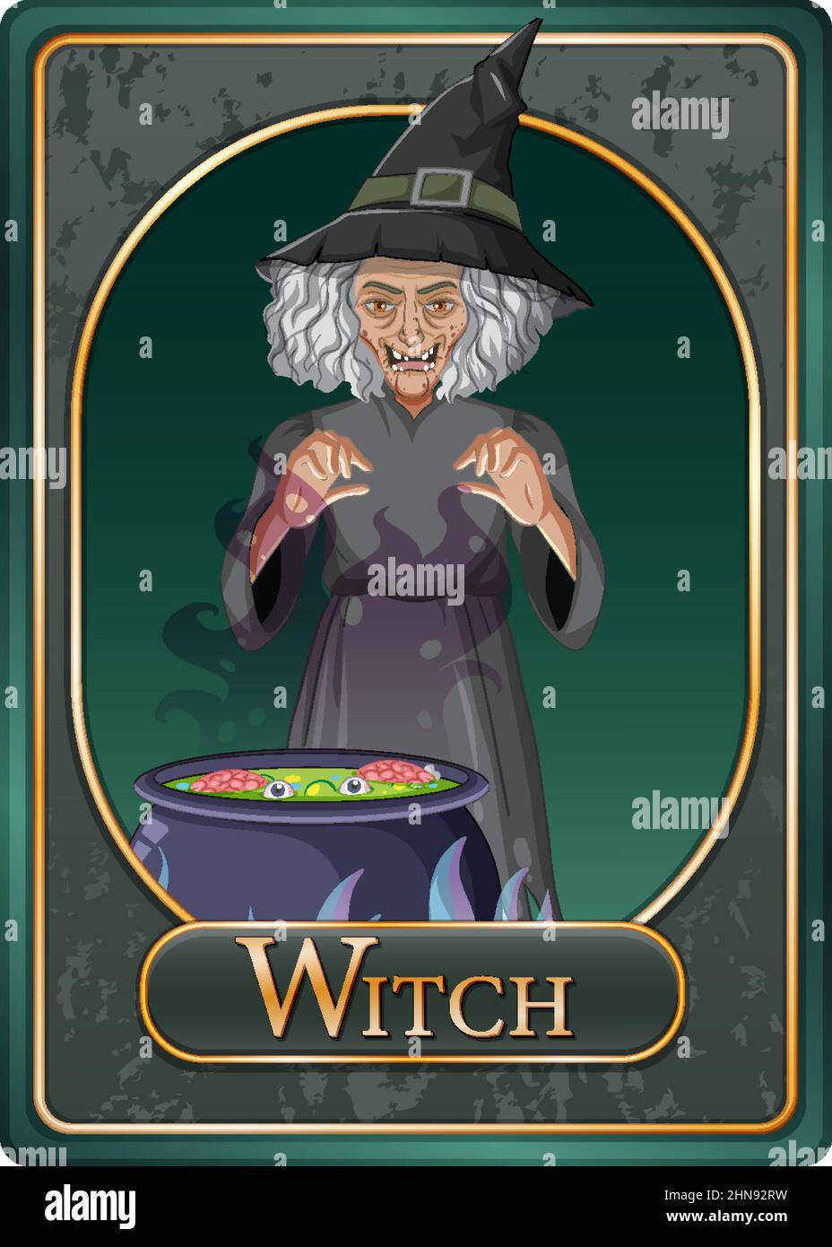 Old witch character game card template illustration Stock Vector Image ...
