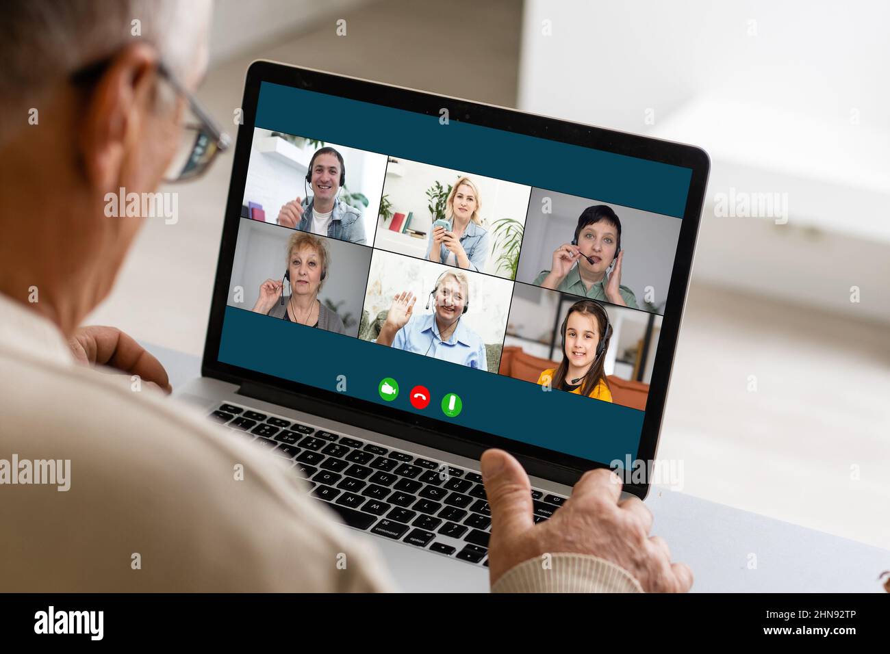 Teacher Hosting Online Class Using Video Conference On Laptop Stock ...