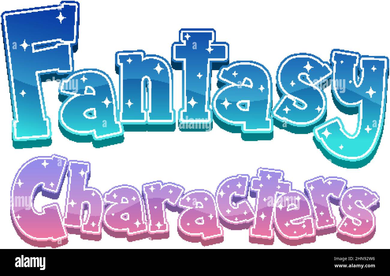 Fantasy Characters text word in cartoon style illustration Stock Vector ...