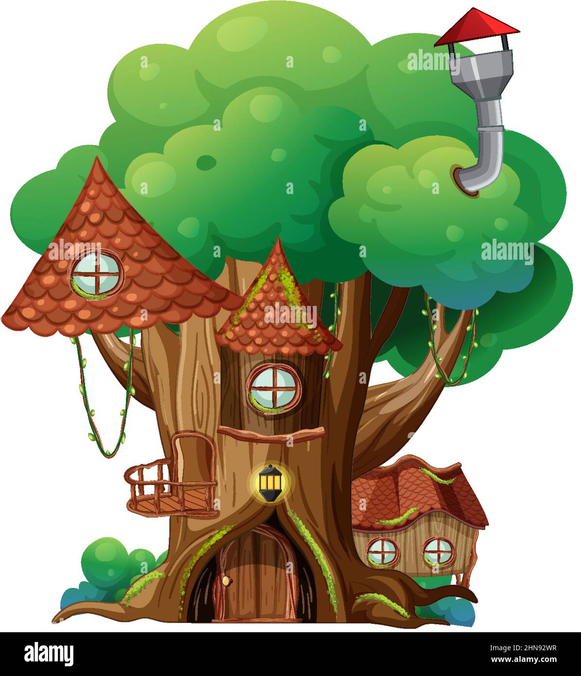 Fantasy tree house inside tree trunk illustration Stock Vector Image ...