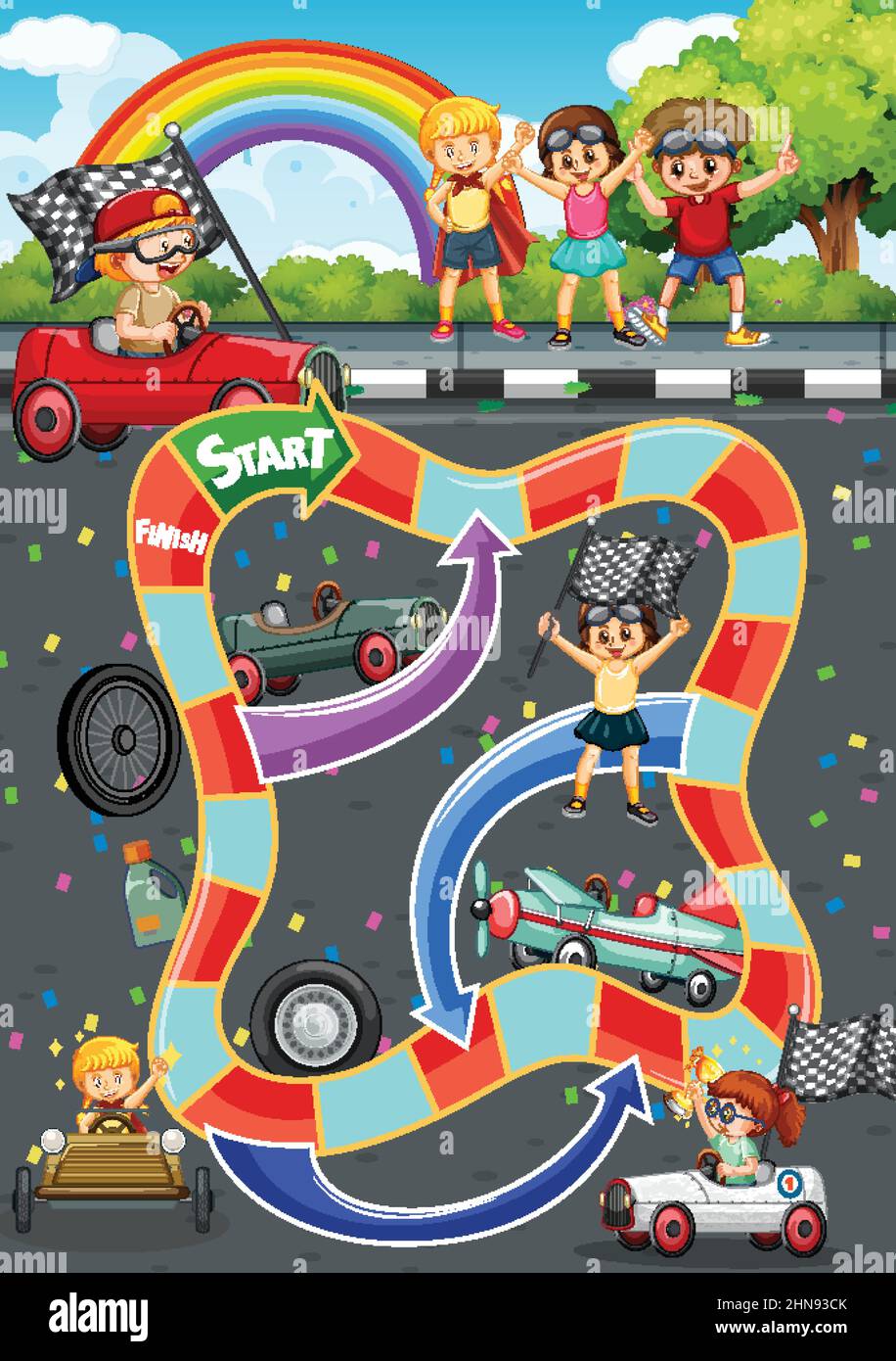 Snake and ladders game template in racing car competition theme ...