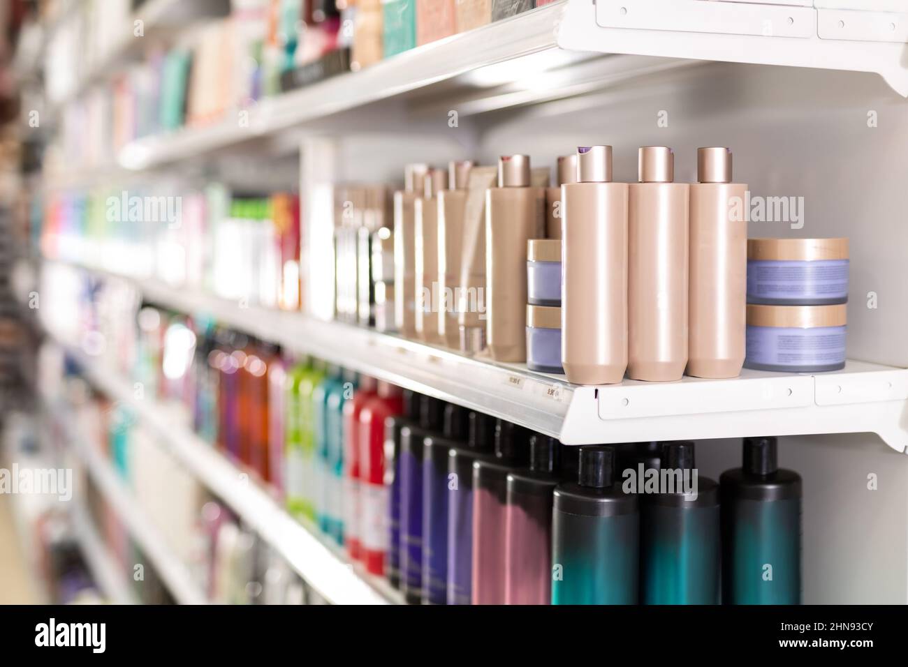 Assortment of hair care products in cosmetics store Stock Photo - Alamy