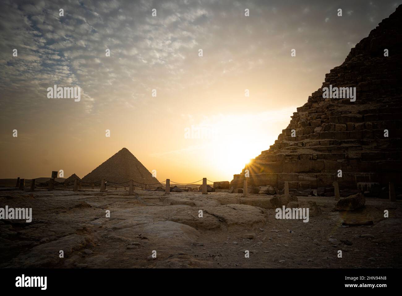 The great pyramid of Mikerina and the pyramid of cheops in Cairo, Egypt ...