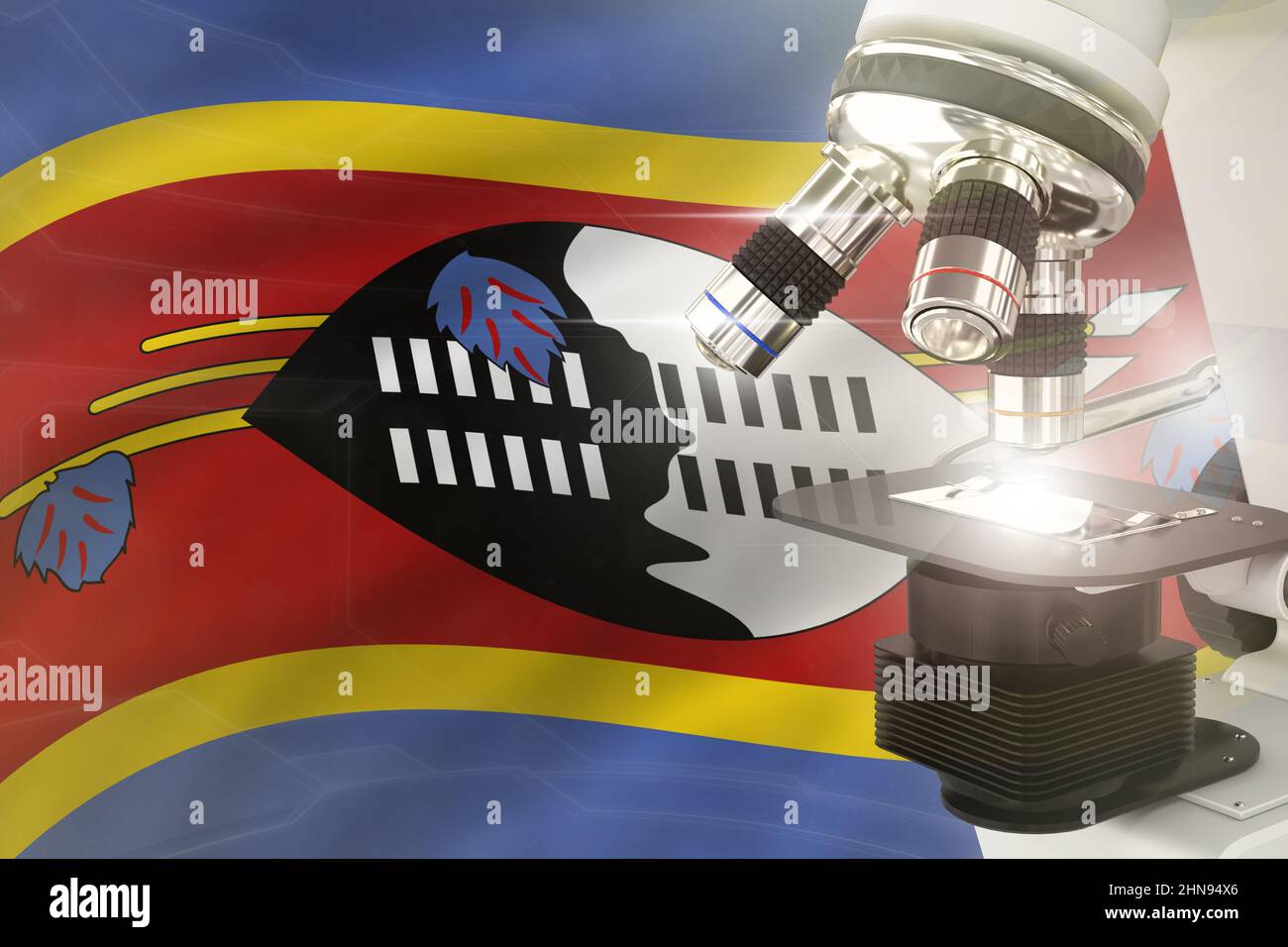 Swaziland science development concept - microscope on flag background ...