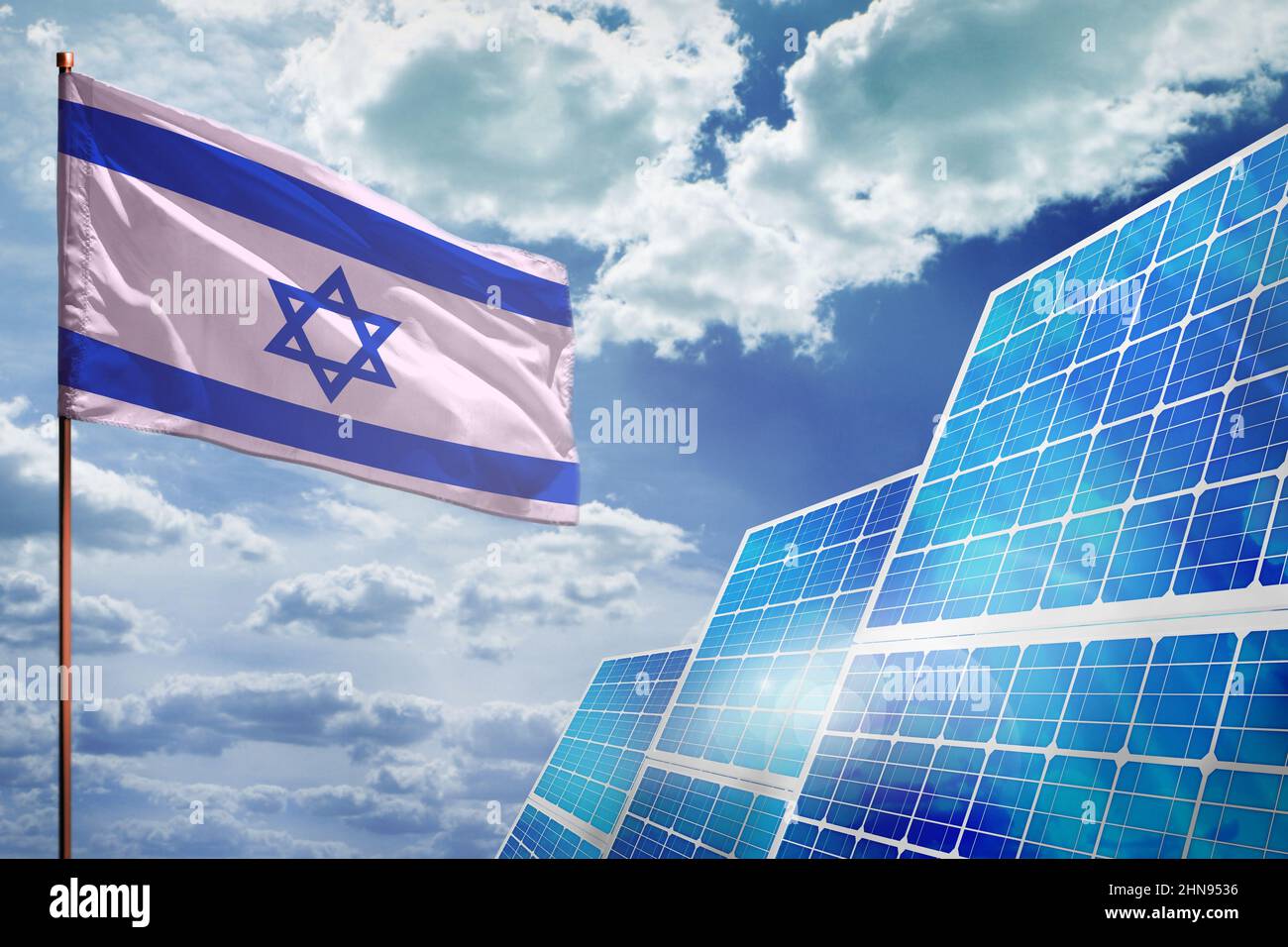Israel solar energy, alternative energy industrial concept with flag ...