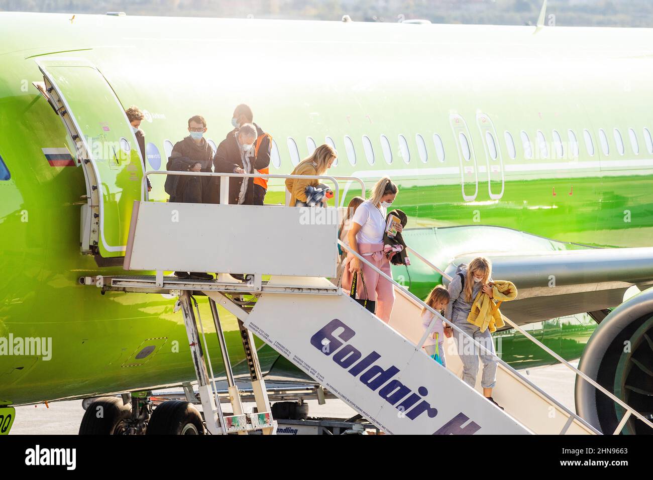 27 October 2021, Thessaloniki, Greece: passengers arriving by s7 ...