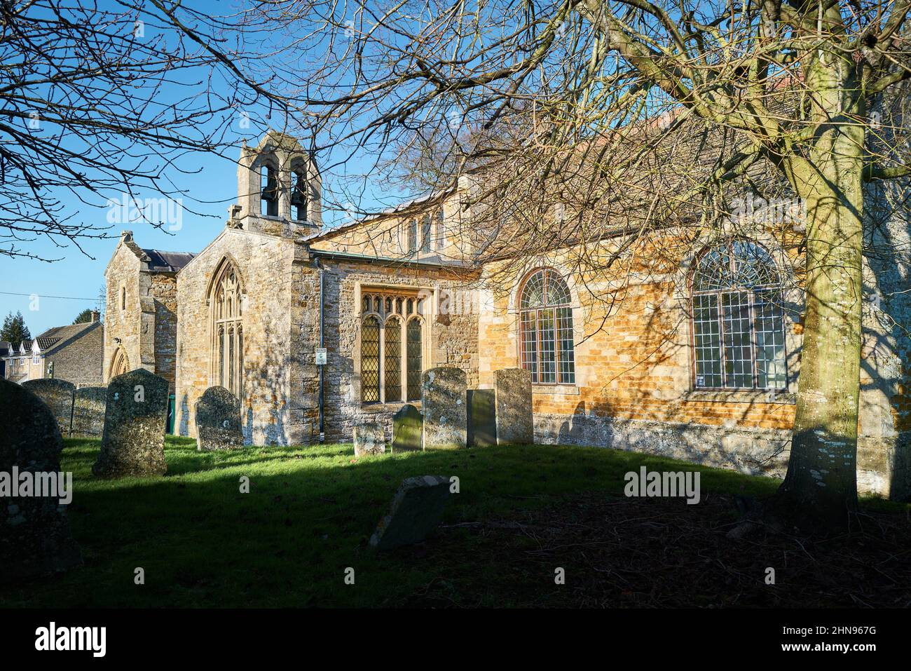 English village church with bell tower at Manton, Rutland, England ...