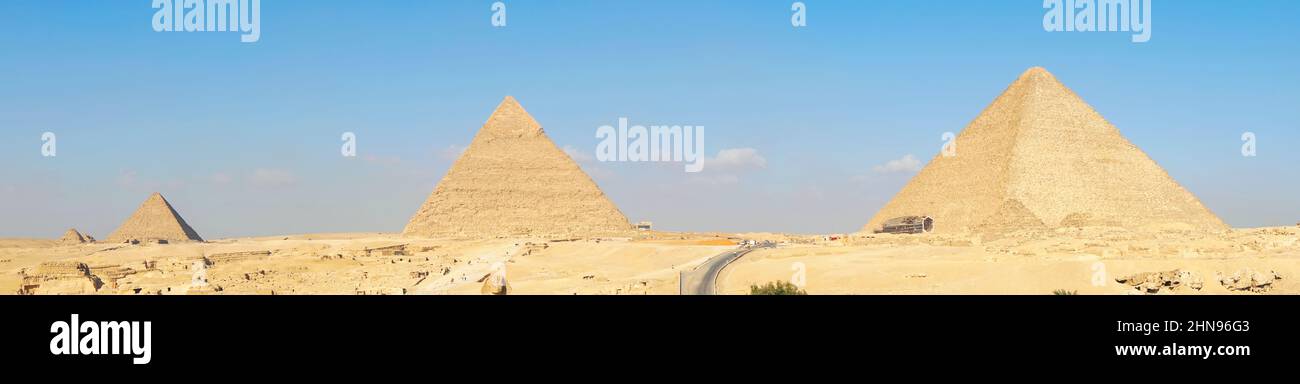panorama Giza pyramids in Cairo, Egypt. General view of pyramids from ...