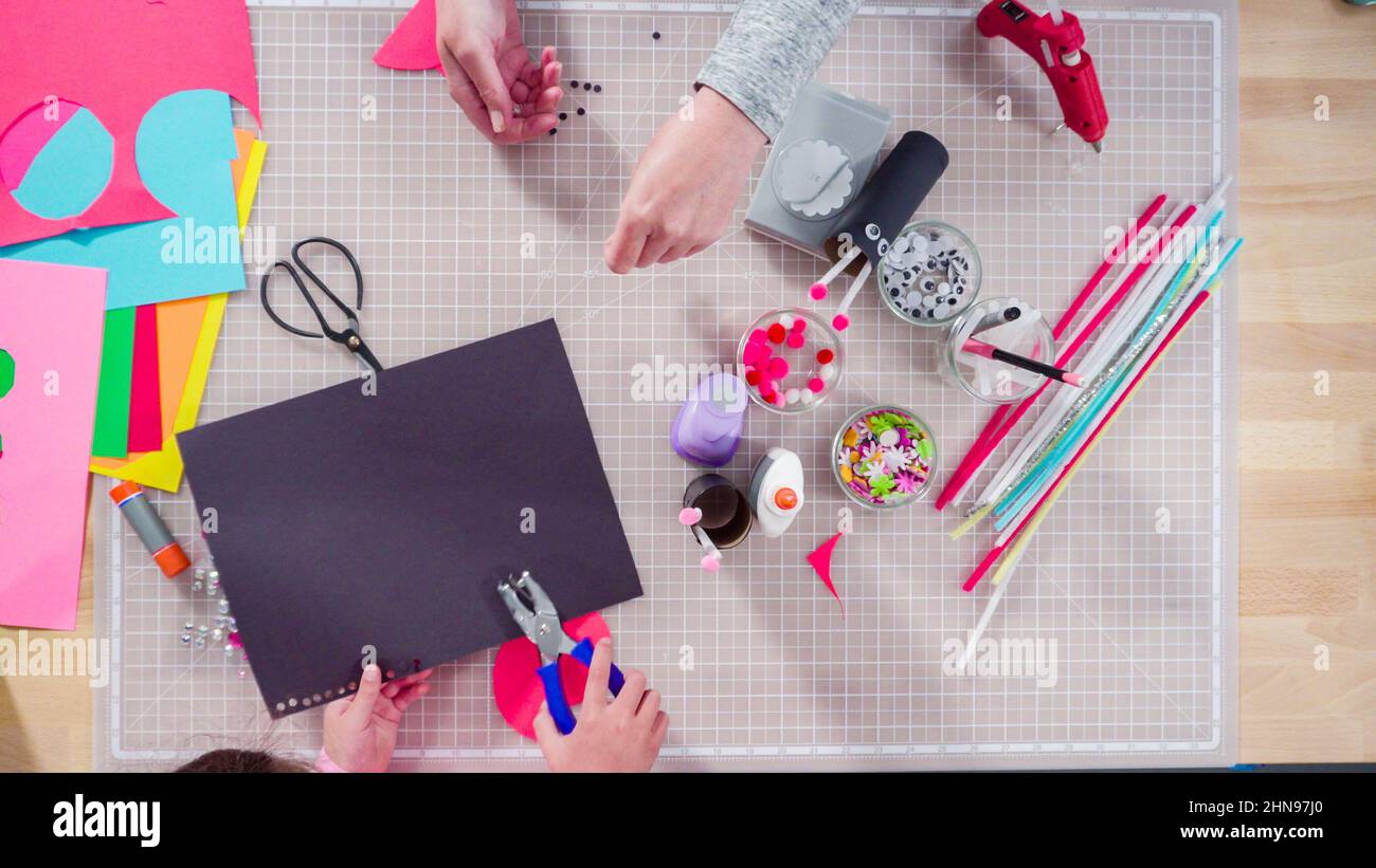 Flat lay. Kids papercraft. Making paper bugs out of the empty toilet ...