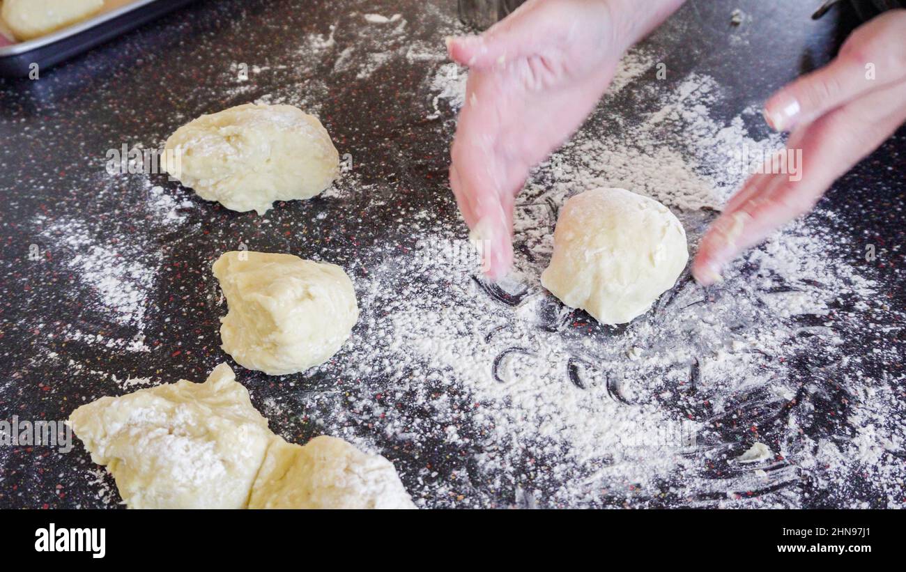 Step by step. Baking sourdough bread in residential kitchen Stock Photo ...