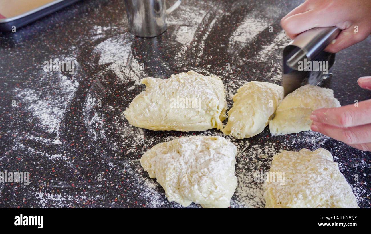 Step by step. Baking sourdough bread in residential kitchen Stock Photo ...