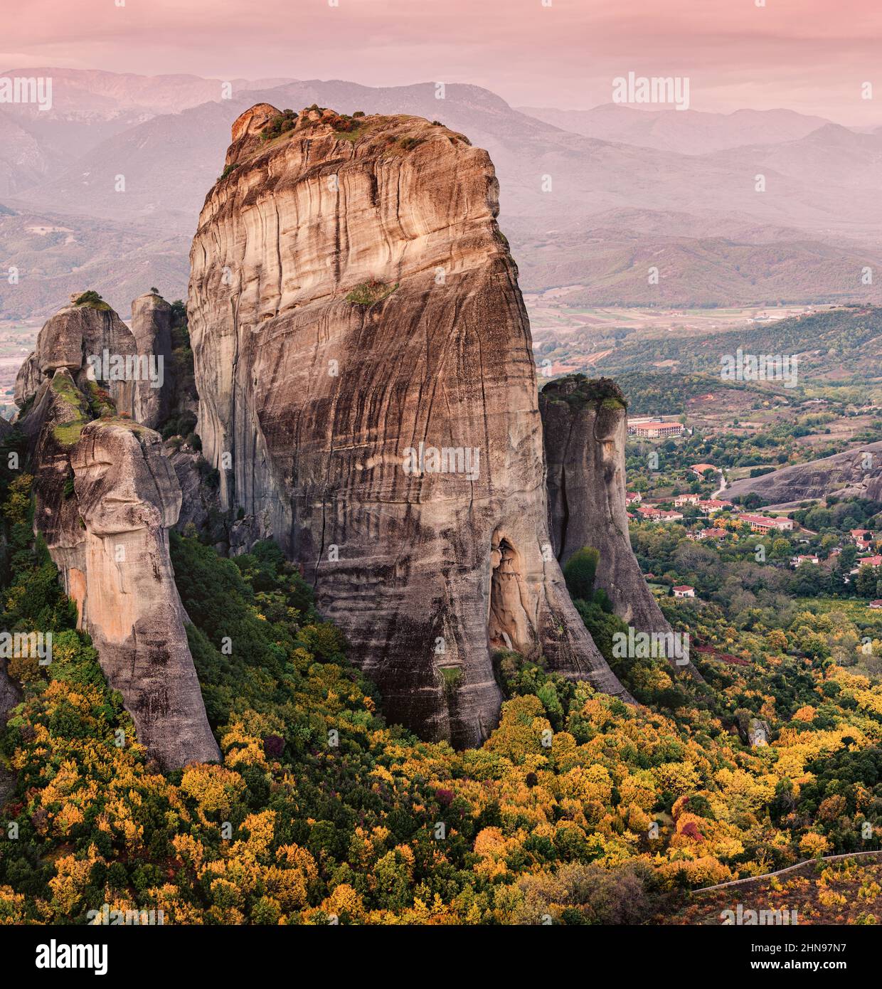 Unique smooth rocks and cliffs in the famous Greek meteora place. View ...