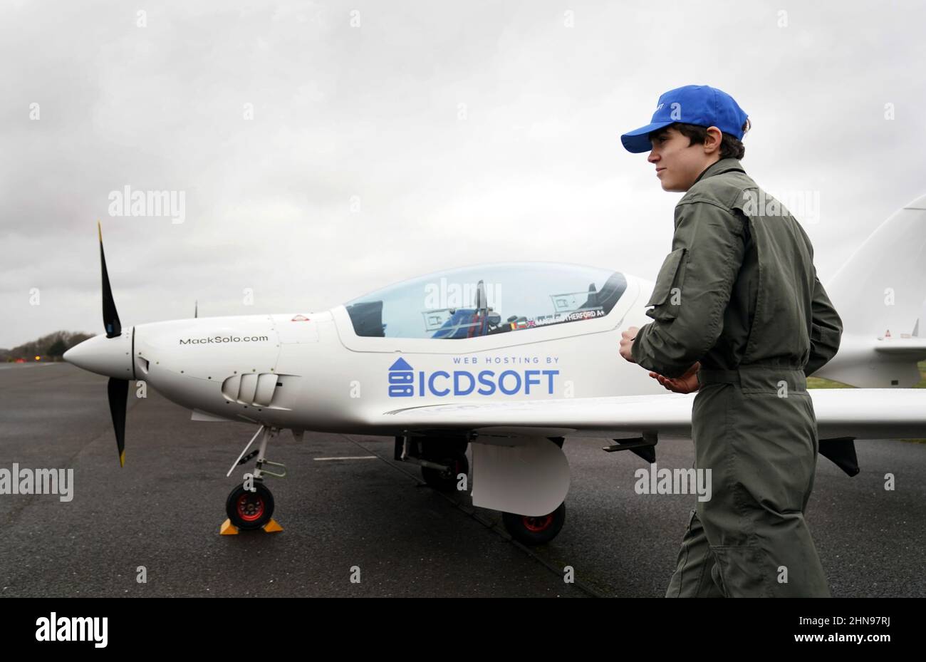 16-year-old pilot Mack Rutherford with his Shark UL plane at the ...