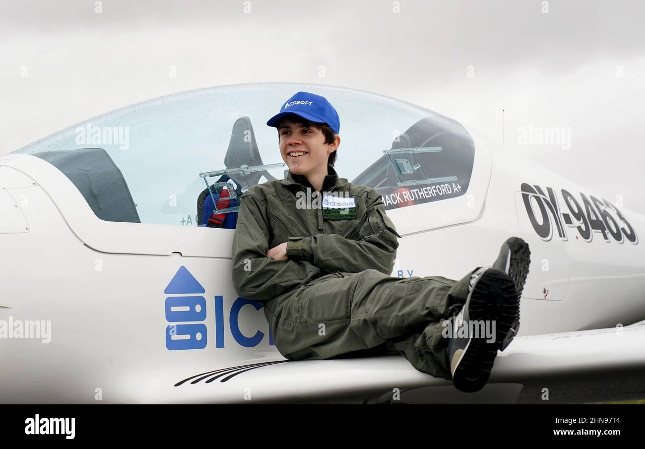 16-year-old pilot Mack Rutherford with his Shark UL plane at the ...