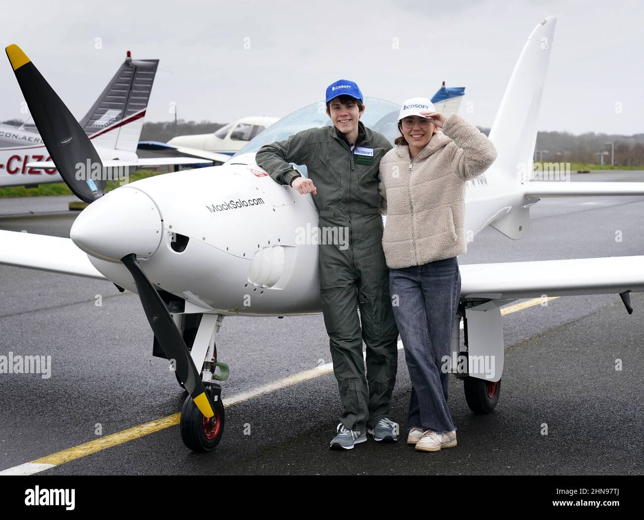 16-year-old pilot Mack Rutherford with his Shark UL plane and sister ...