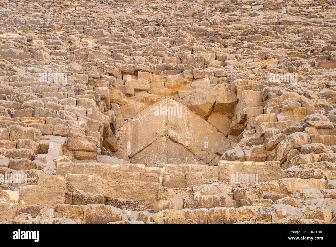 broken top of the pyramid of Cheops, Khufu, against the sky. Cheops ...