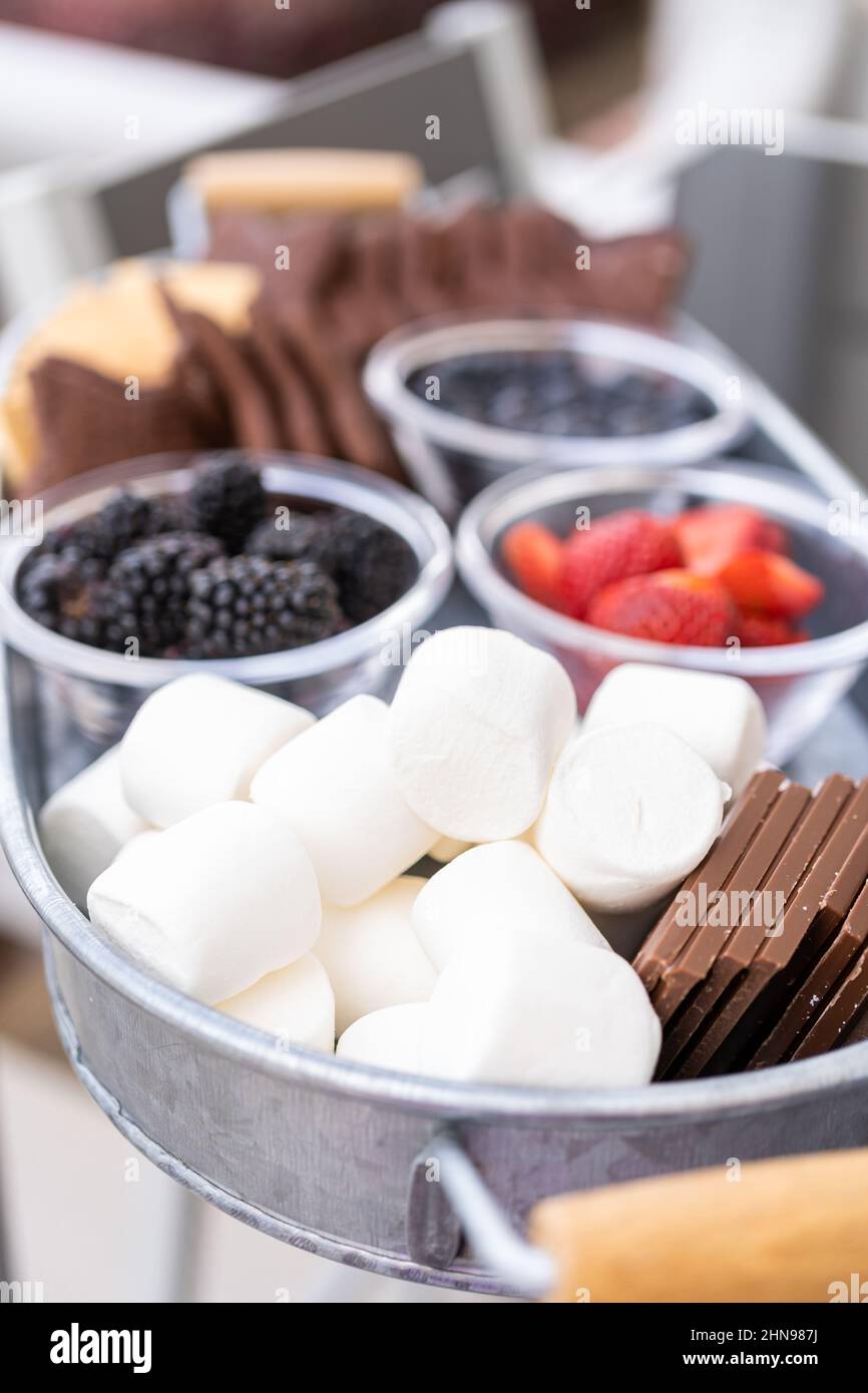 S'mores charcuterie board with fruits and star-shaped graham crakers ...