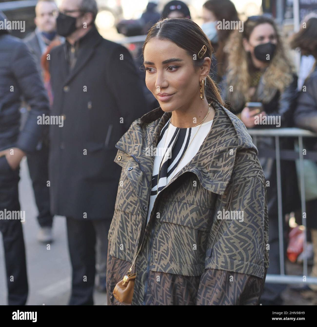 Tamara Kalinic posing for photographers after Fendi fashion show during Milano fashion week Man ...