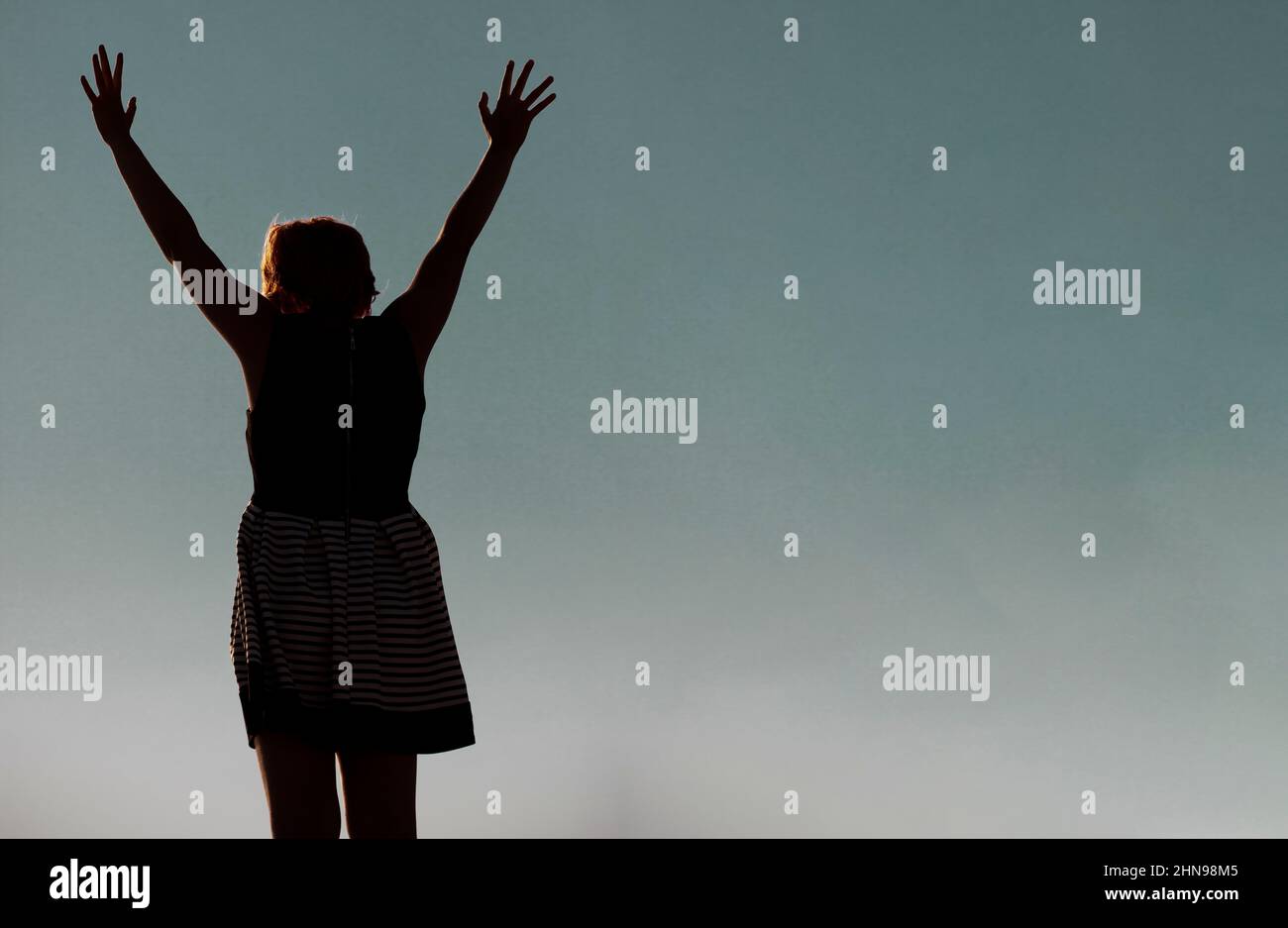 woman silhouette with open hands - concept for freedom Stock Photo - Alamy