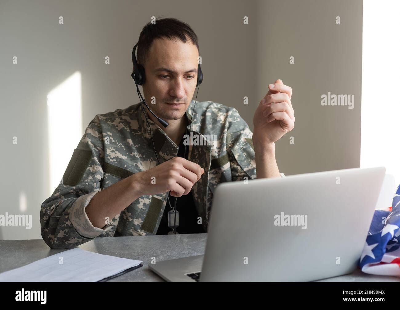 military man using laptop with blank screen Stock Photo - Alamy