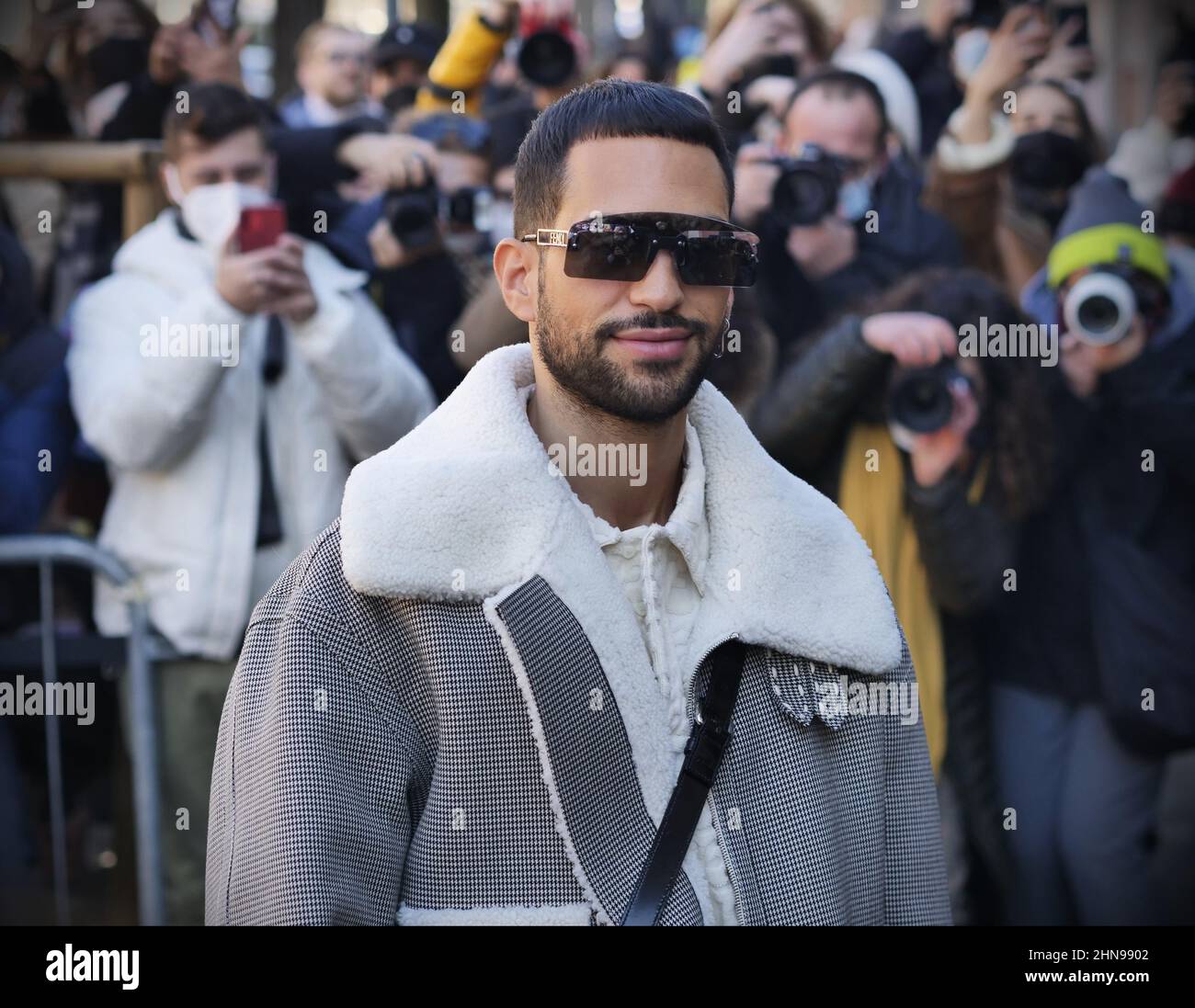 Alessandro Mahmood posing for photographers before Fendi fashion show ...