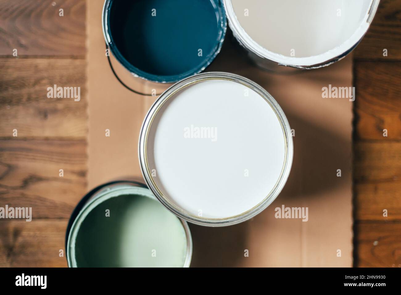Wall paint cans Stock Photo - Alamy